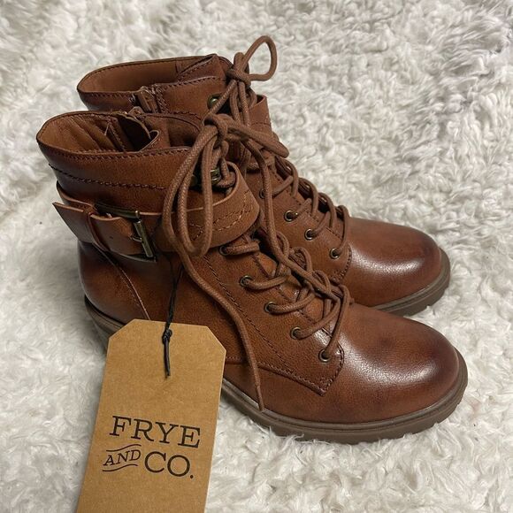 FRYE AND CO. | Shoes | New Frye Andco Synthetic Brown Lace Boots With ...